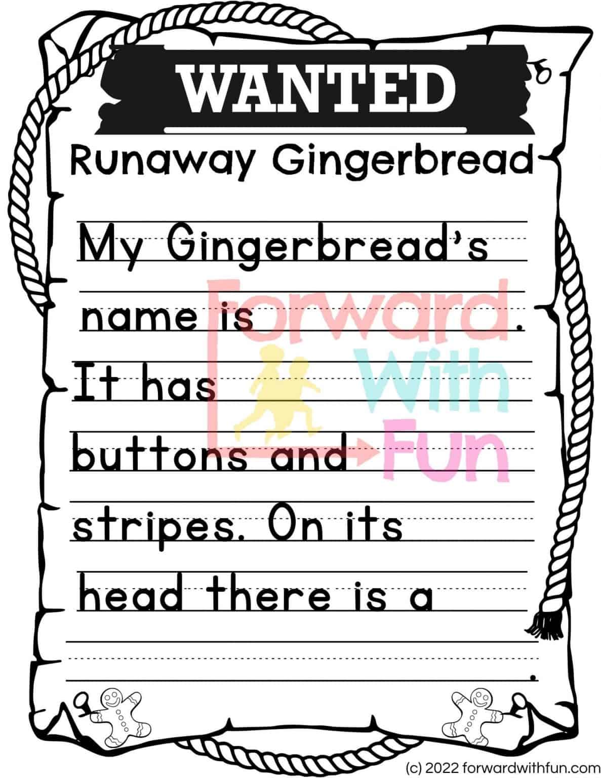 Kindergarten Winter Writing Freebie: WANTED Gingerbread Poster