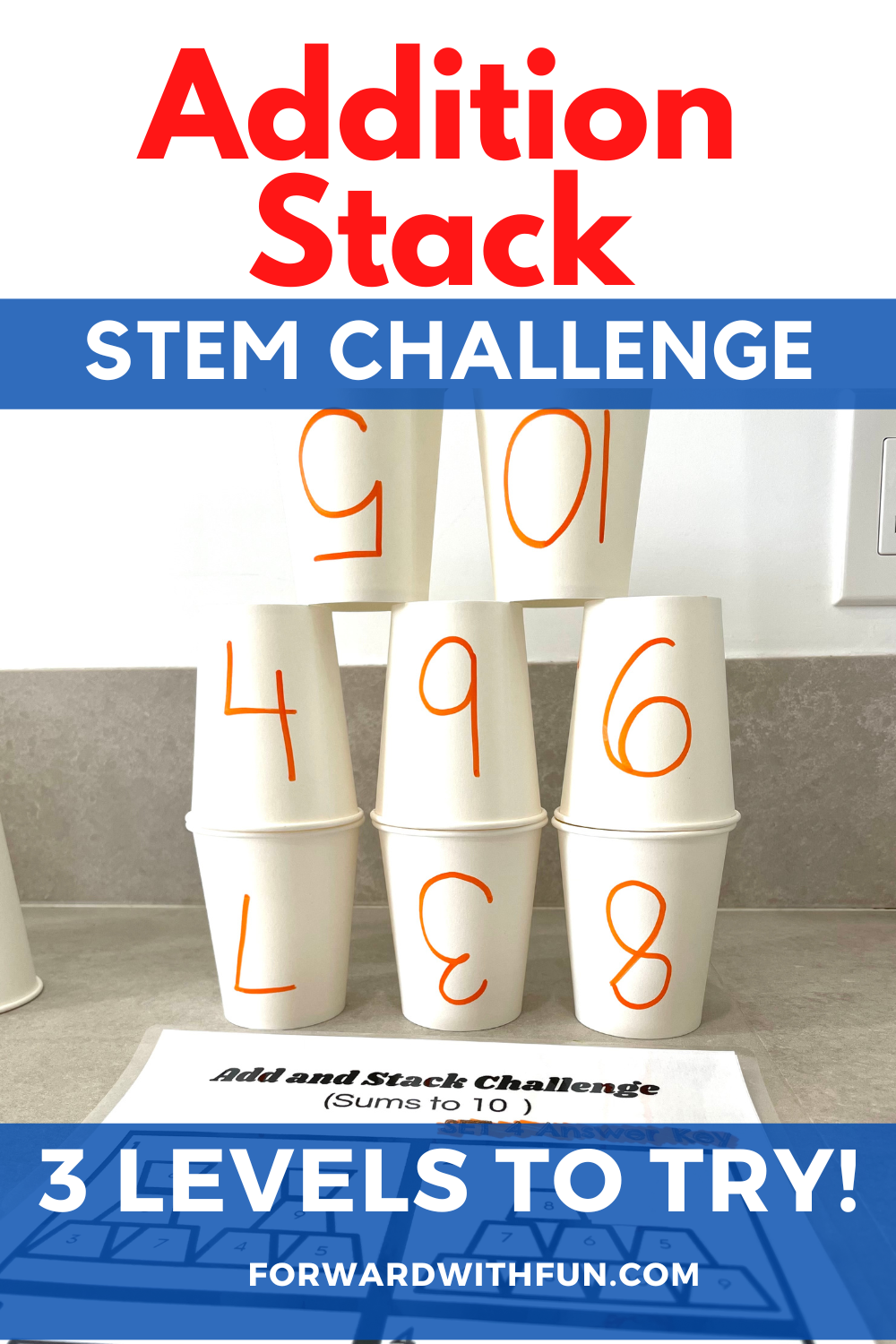 Addition Cups Stack: STEM Building Challenge - Forward With Fun