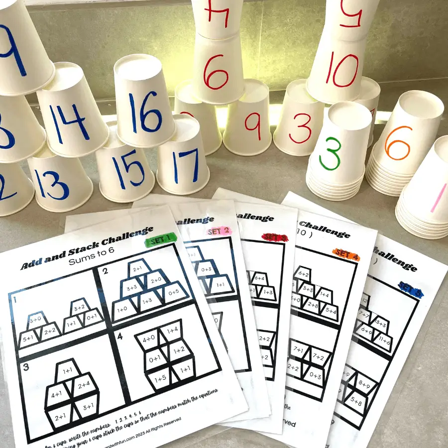 Addition Cups Stack: STEM Building Challenge - Forward With Fun